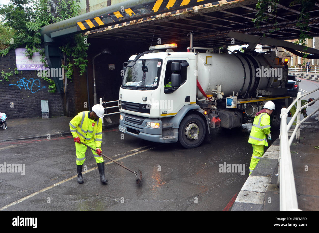 London, UK. 23rd June, 2016. Latchmere road pumped out after being ...
