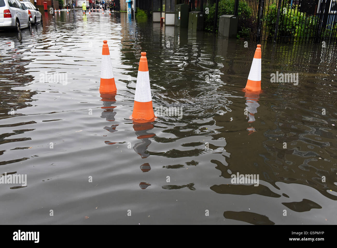 London, UK. 23rd June 2016. Heavy rain causes flooding in East London ...