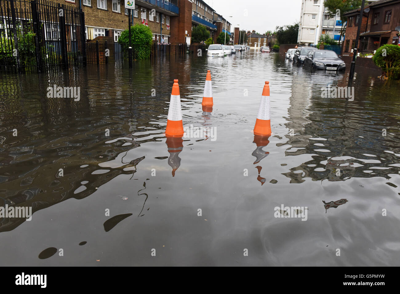 London Uk 23rd June 2016 Heavy Rain Causes Flooding In East London