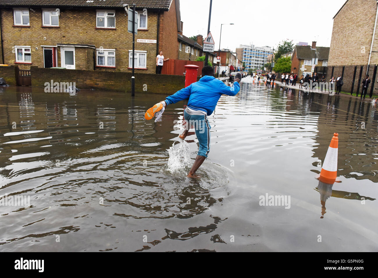 London Uk 23rd June 2016 Heavy Rain Causes Flooding In East London