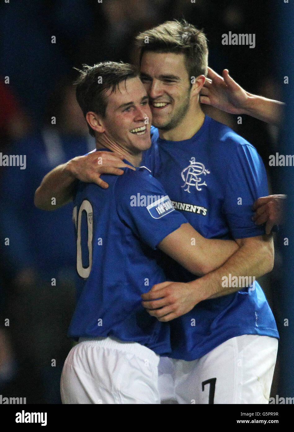 Rangers Andrew Little celebrates with David Templeton (left) after ...