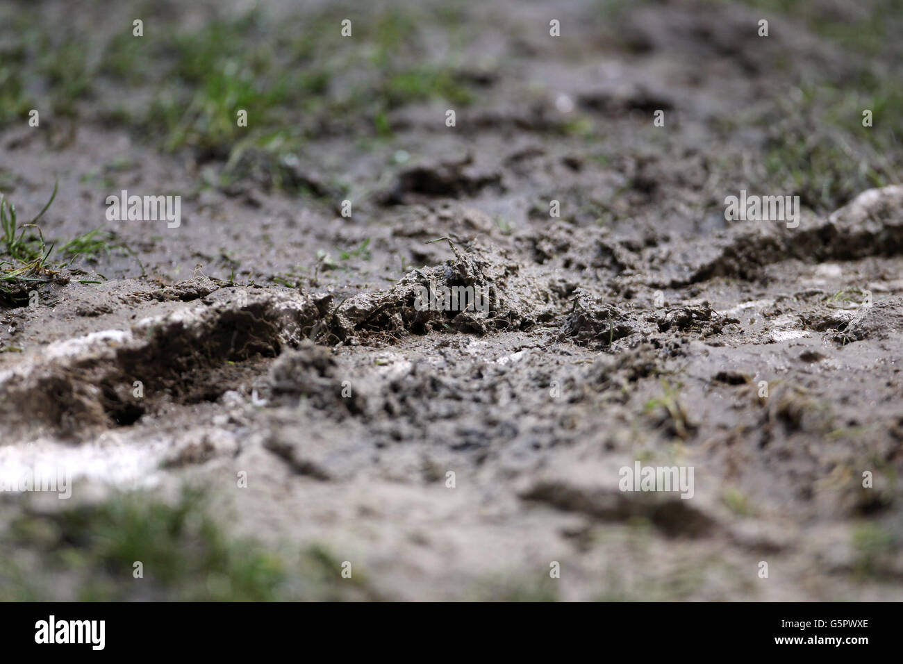 A muddy pitch at The Valley is seen before the game between Charlton ...