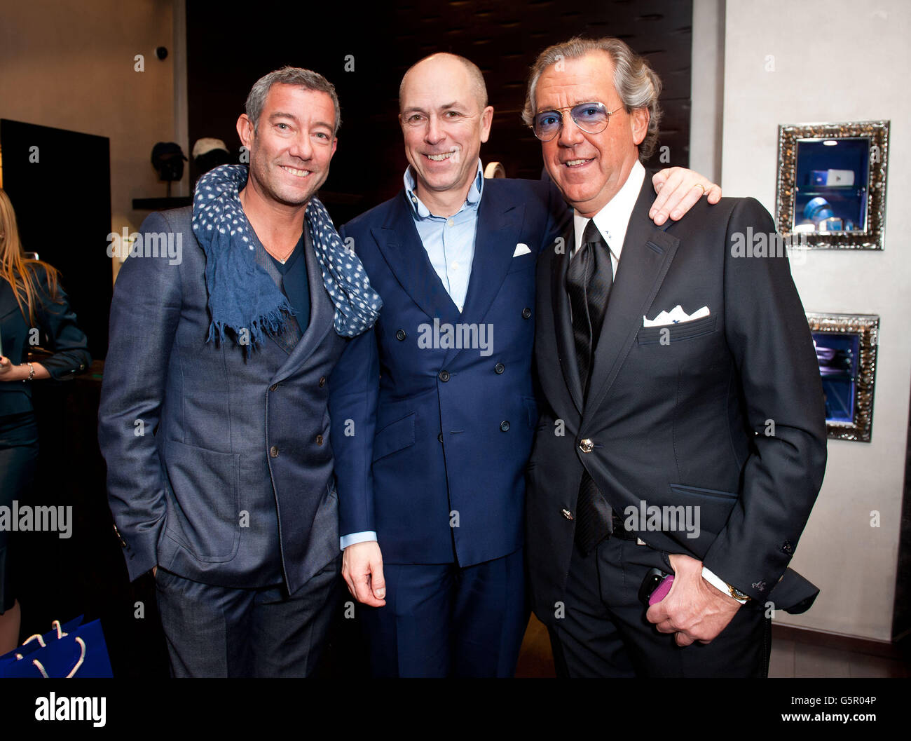 Designer Angelo Galasso with Dylan Jones (centre) and Grant Pearce ...