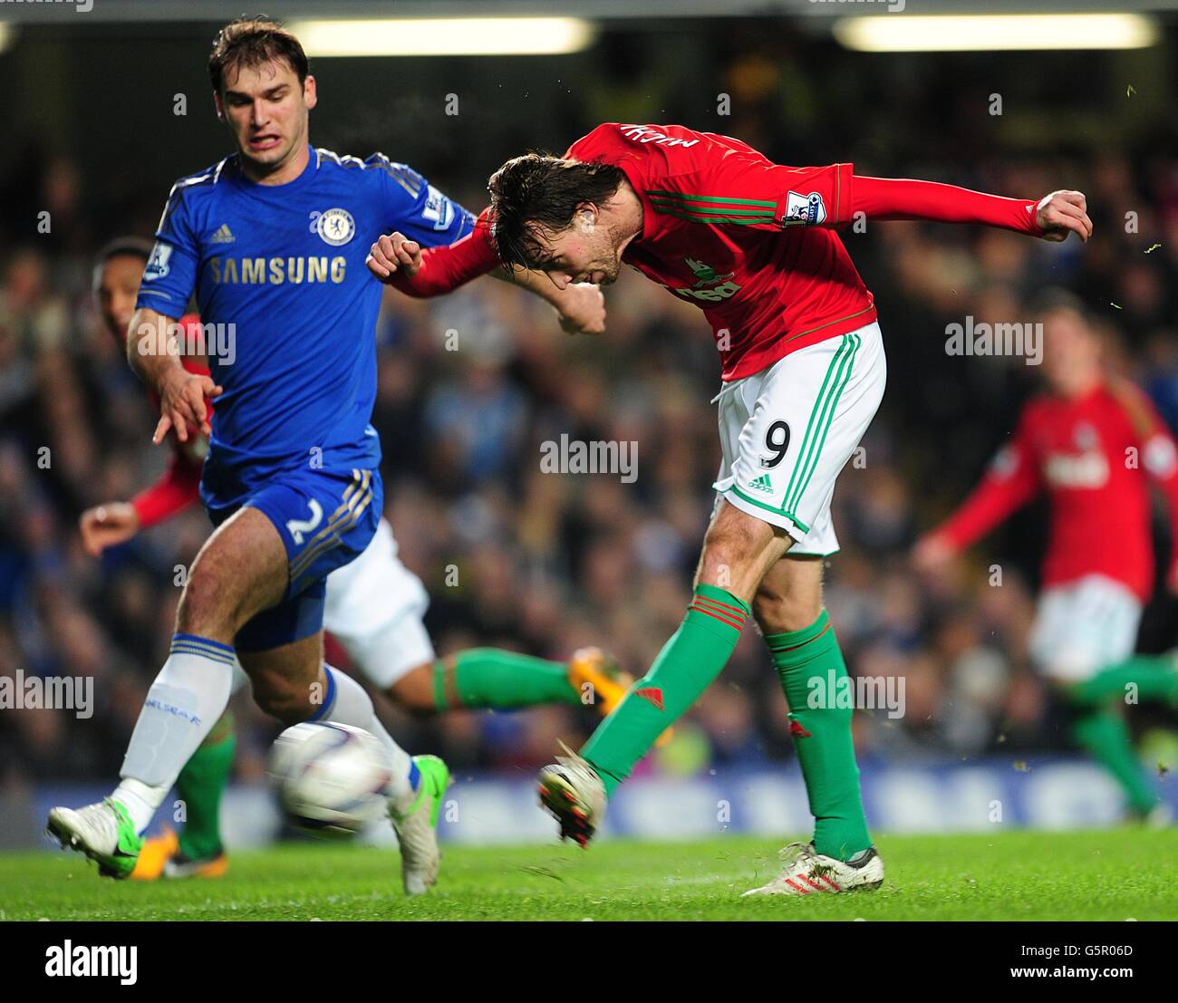 Swansea citys miguel michu scores his sides first goal hi-res stock ...