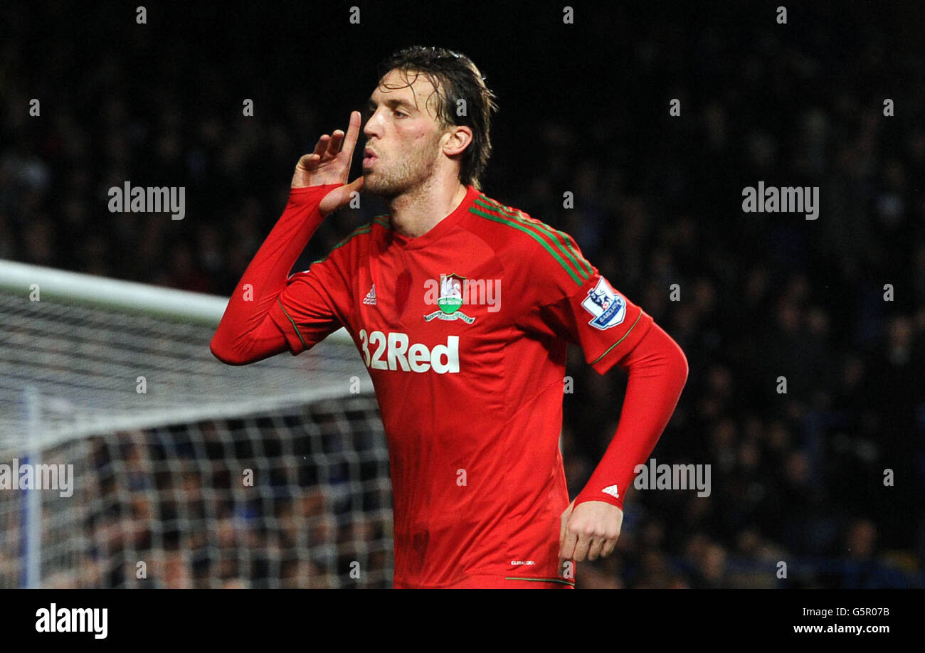 Swansea citys miguel michu celebrates scoring his sides first goal hi ...