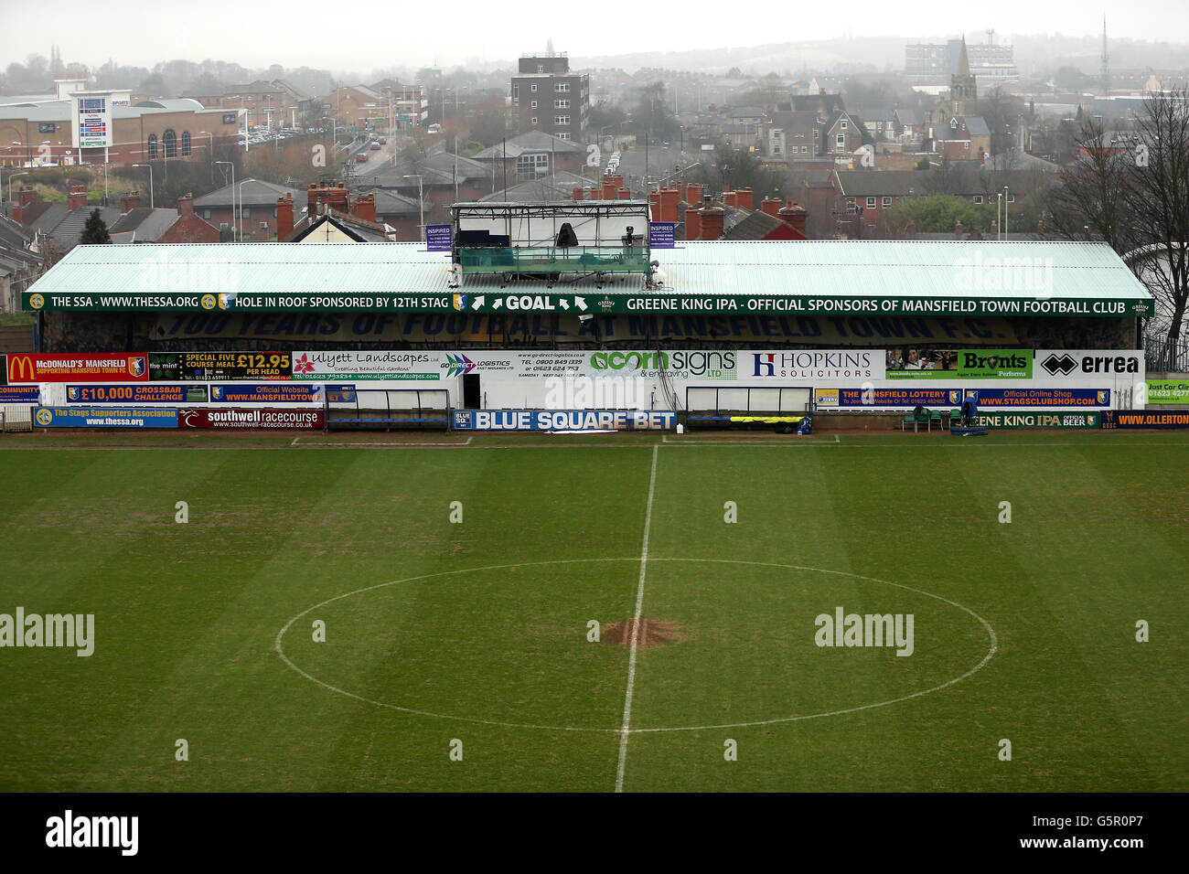 A general view of the One Call Stadium, home of Mansfield Town Stock ...