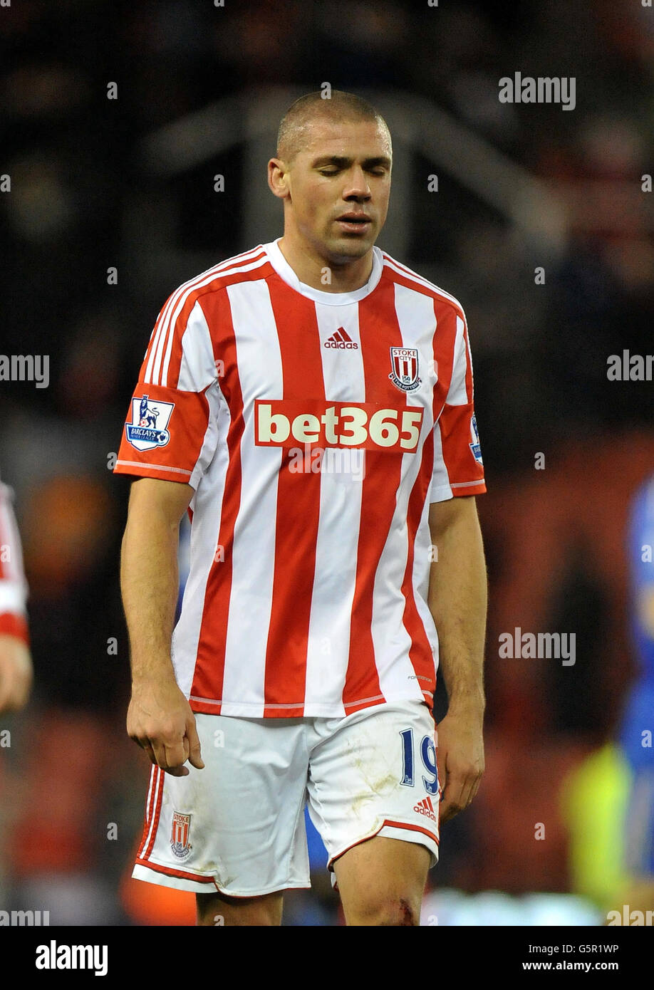 Stoke City's Jon Walters looks dejecte after scoring two own goals an missing penalty Stock ...
