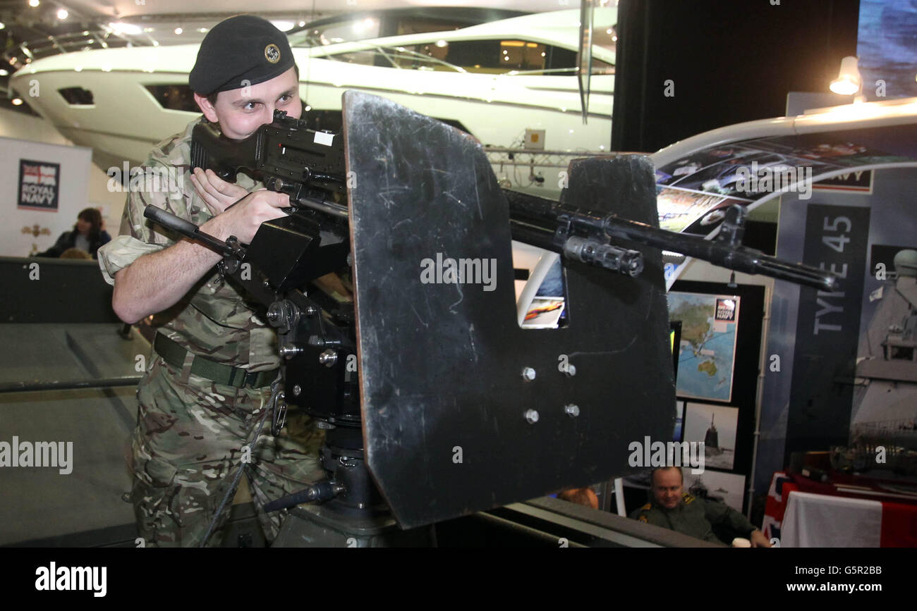 Soldier on royal navy stand tullett london boat show hi-res stock ...