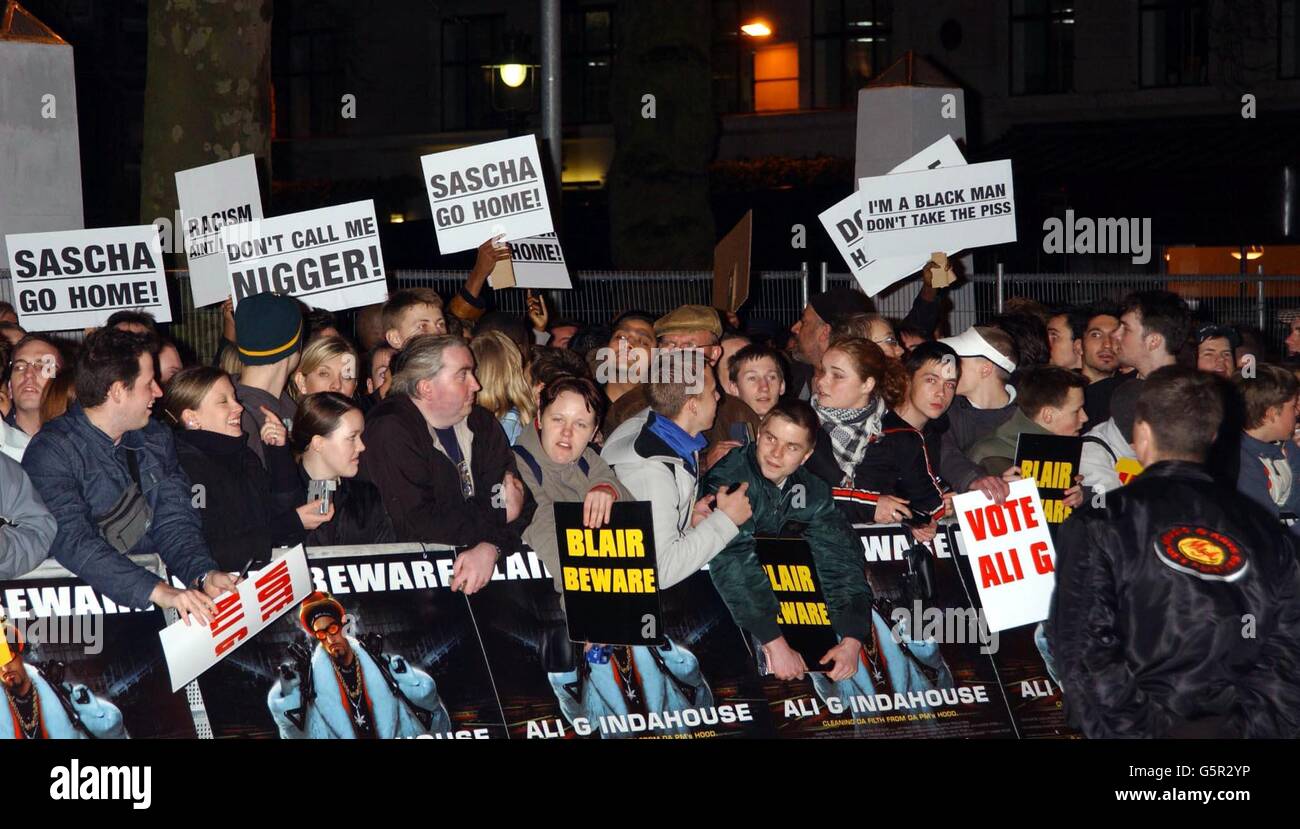 Ali G protest. Protesters outside the Empire in London's Leicester ...