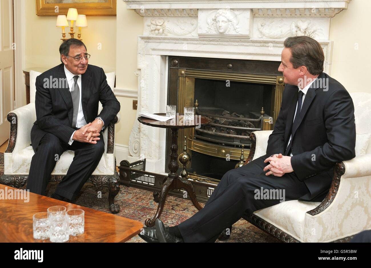 Prime Minister David Cameron in conversation with Leon Panetta the US ...