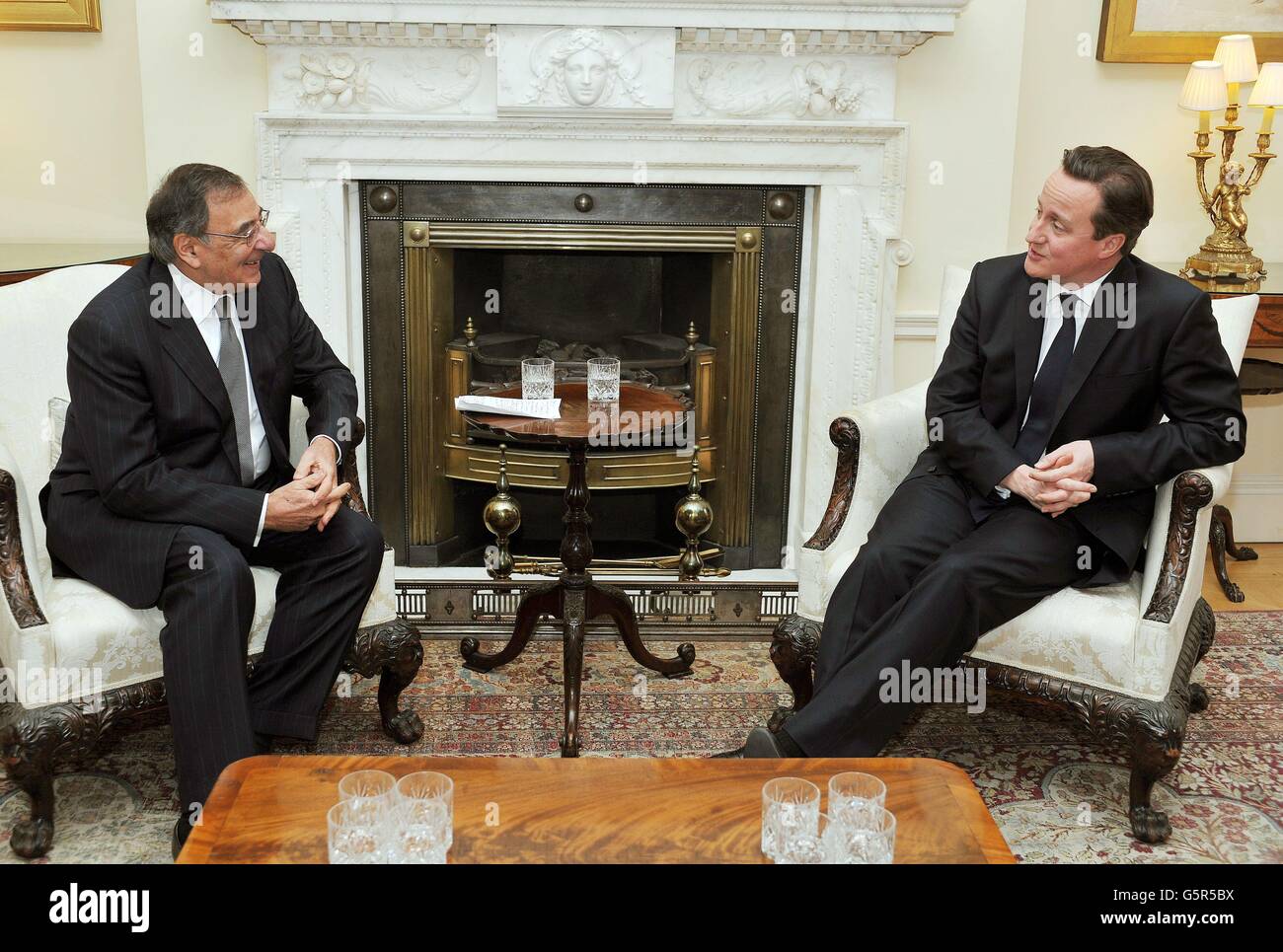 Prime Minister David Cameron in conversation with Leon Panetta the US ...