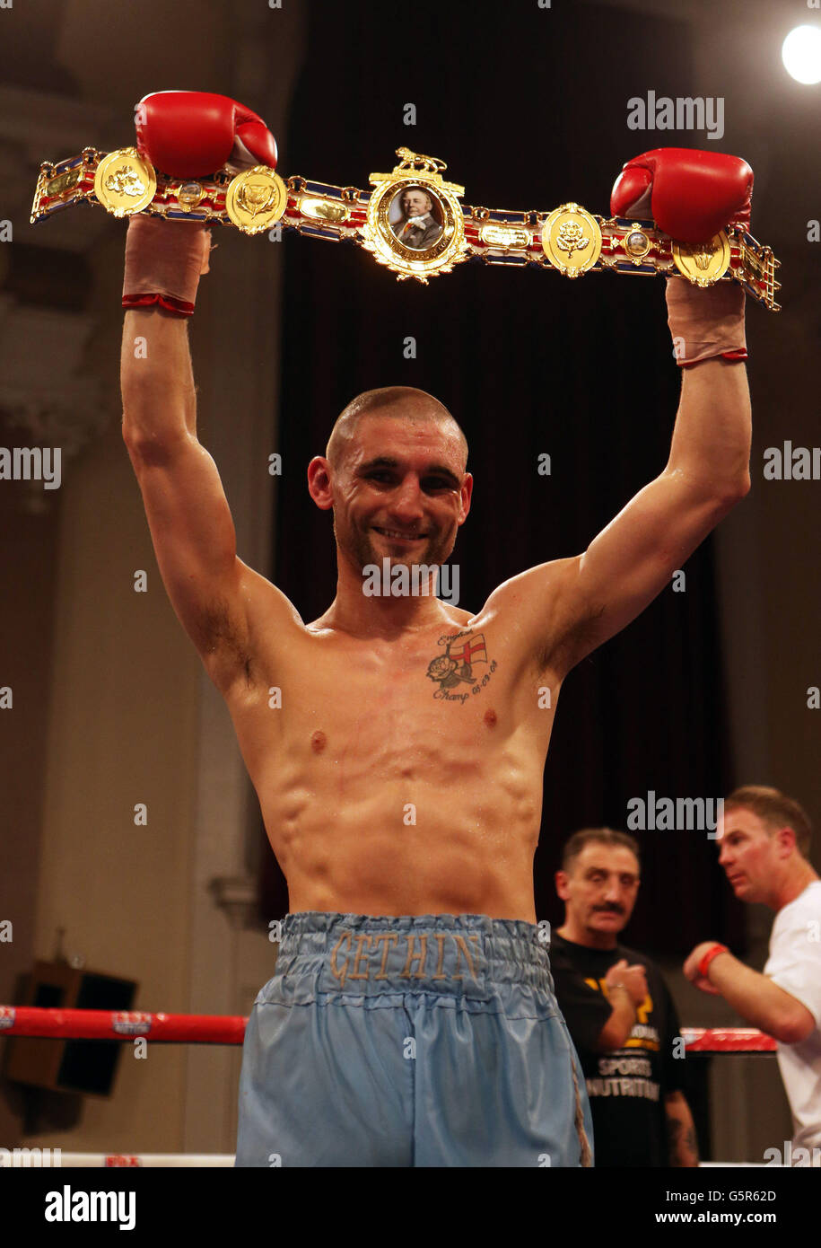 Boxing - Walsall Town Hall. Martin Gethin celebrates winning the Vacant ...