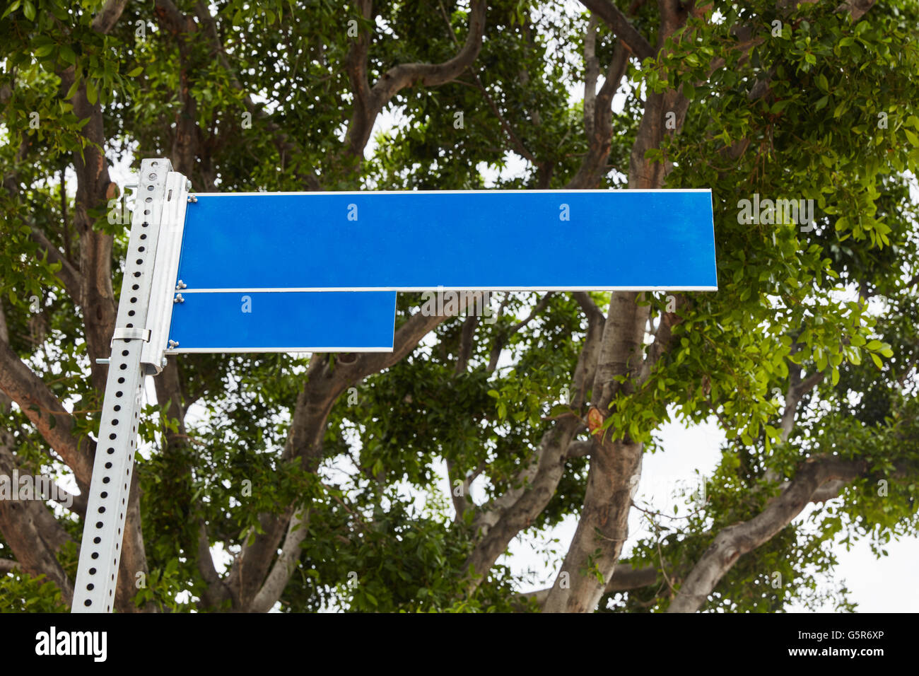 Blank blue street sign in the USA Stock Photo - Alamy