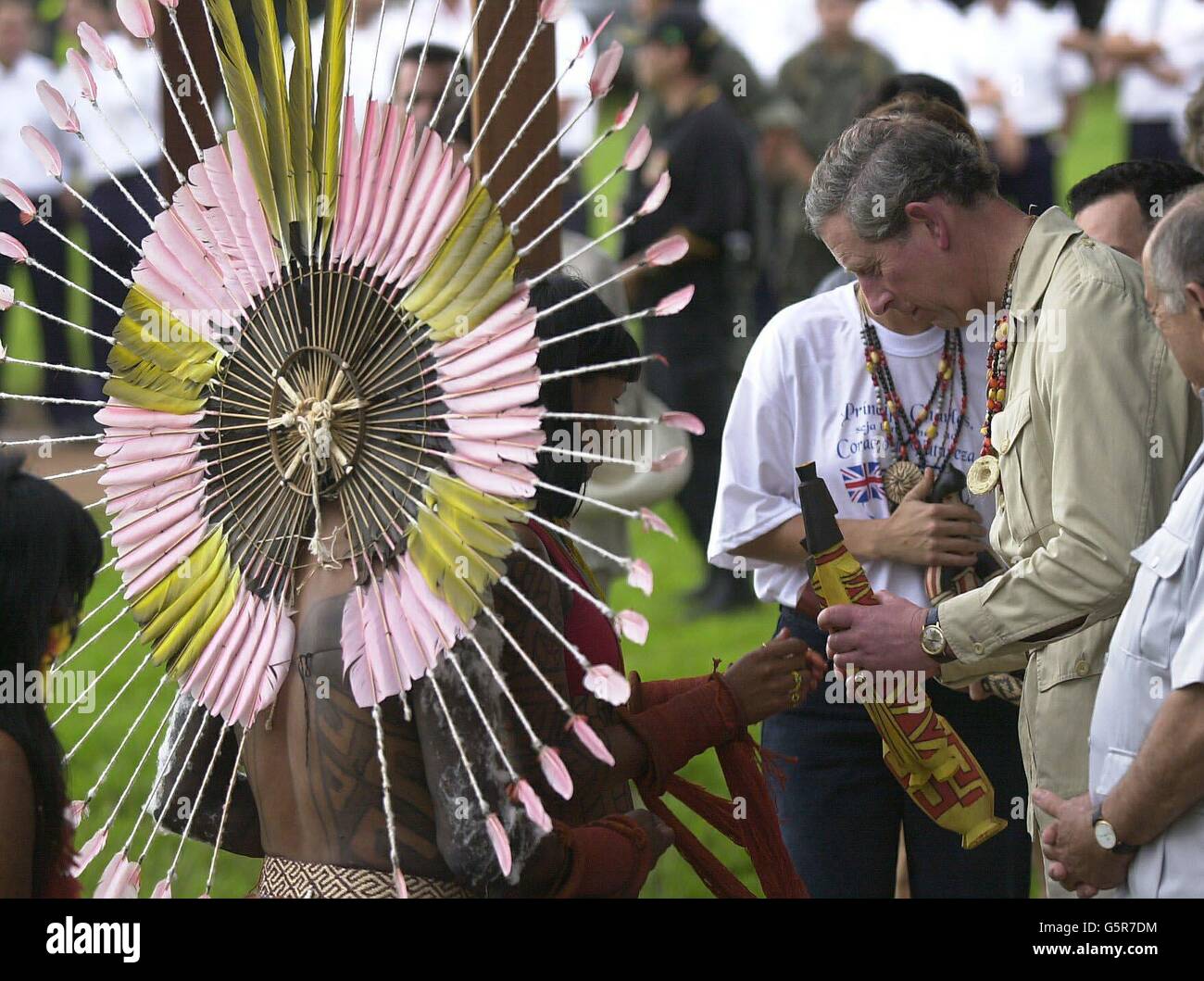 The Prince of Wales wears a garland given by Karaja indians, during a ...