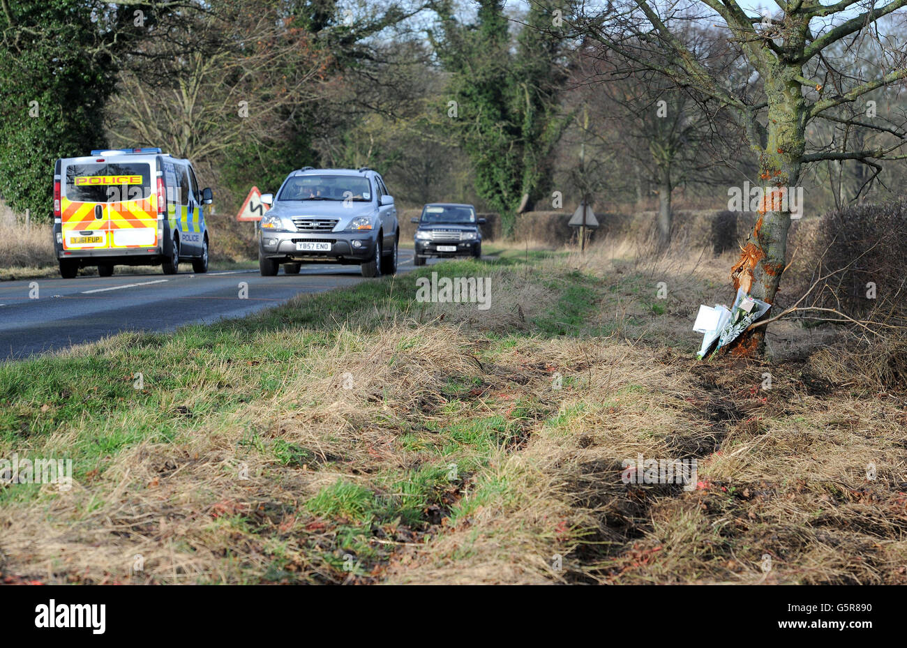 Tributes at the scene in West Tanfield near Ripon, where a police ...