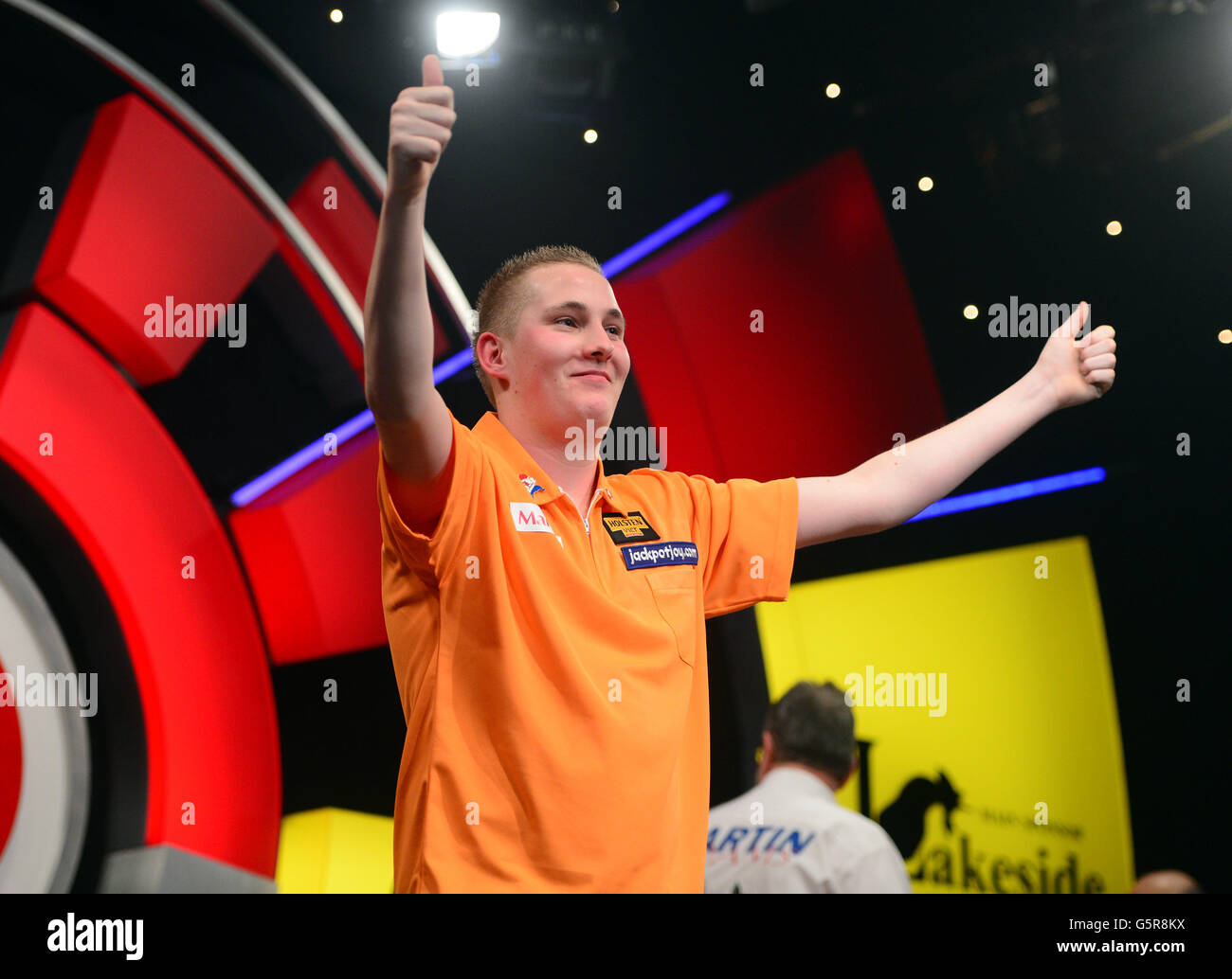 Jimmy Hendriks celebrates defeating Martin Adams during the BDO World ...