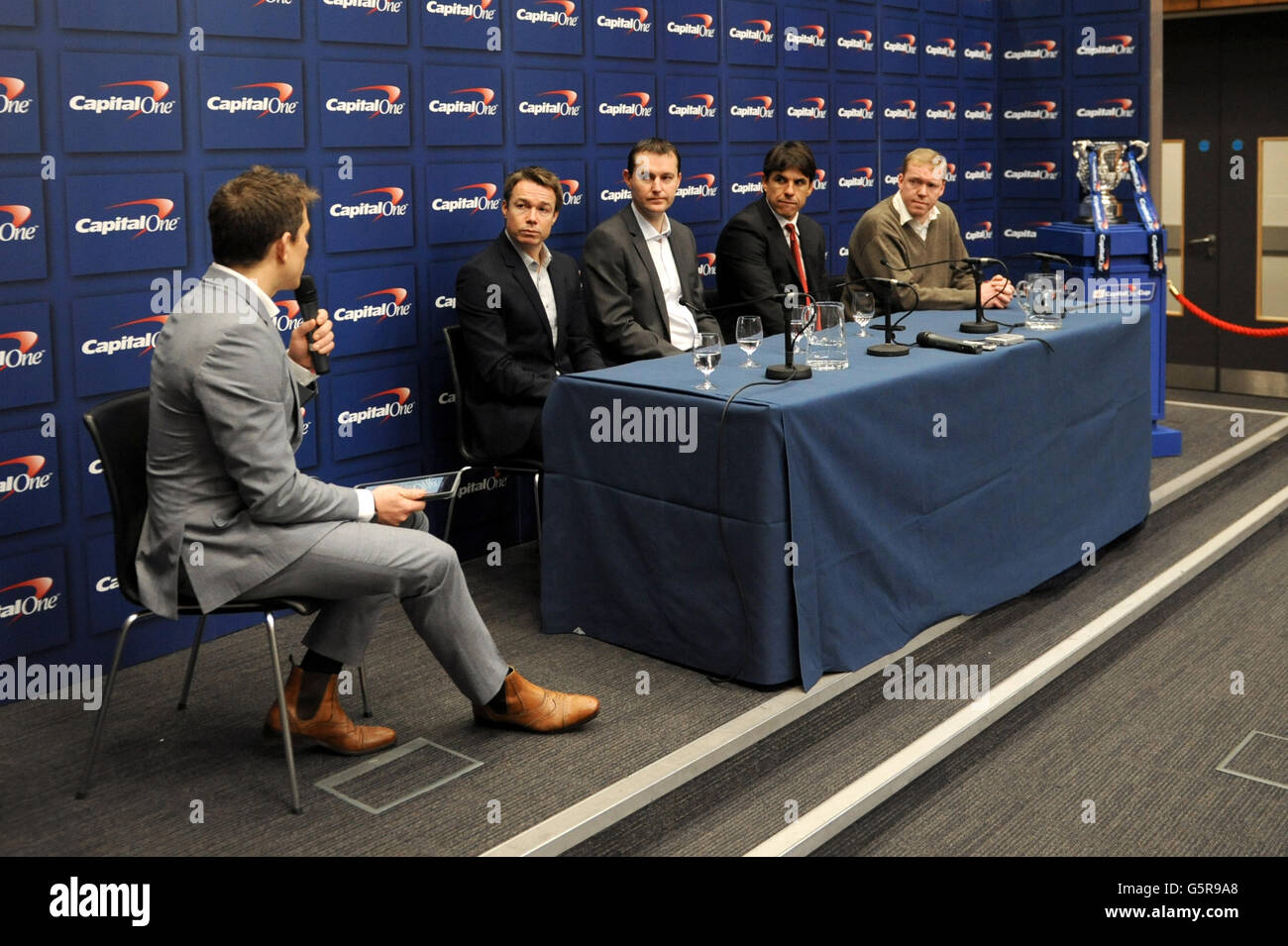 Sky presenter Ben Shepherd (left) chairs a question and answer session ...