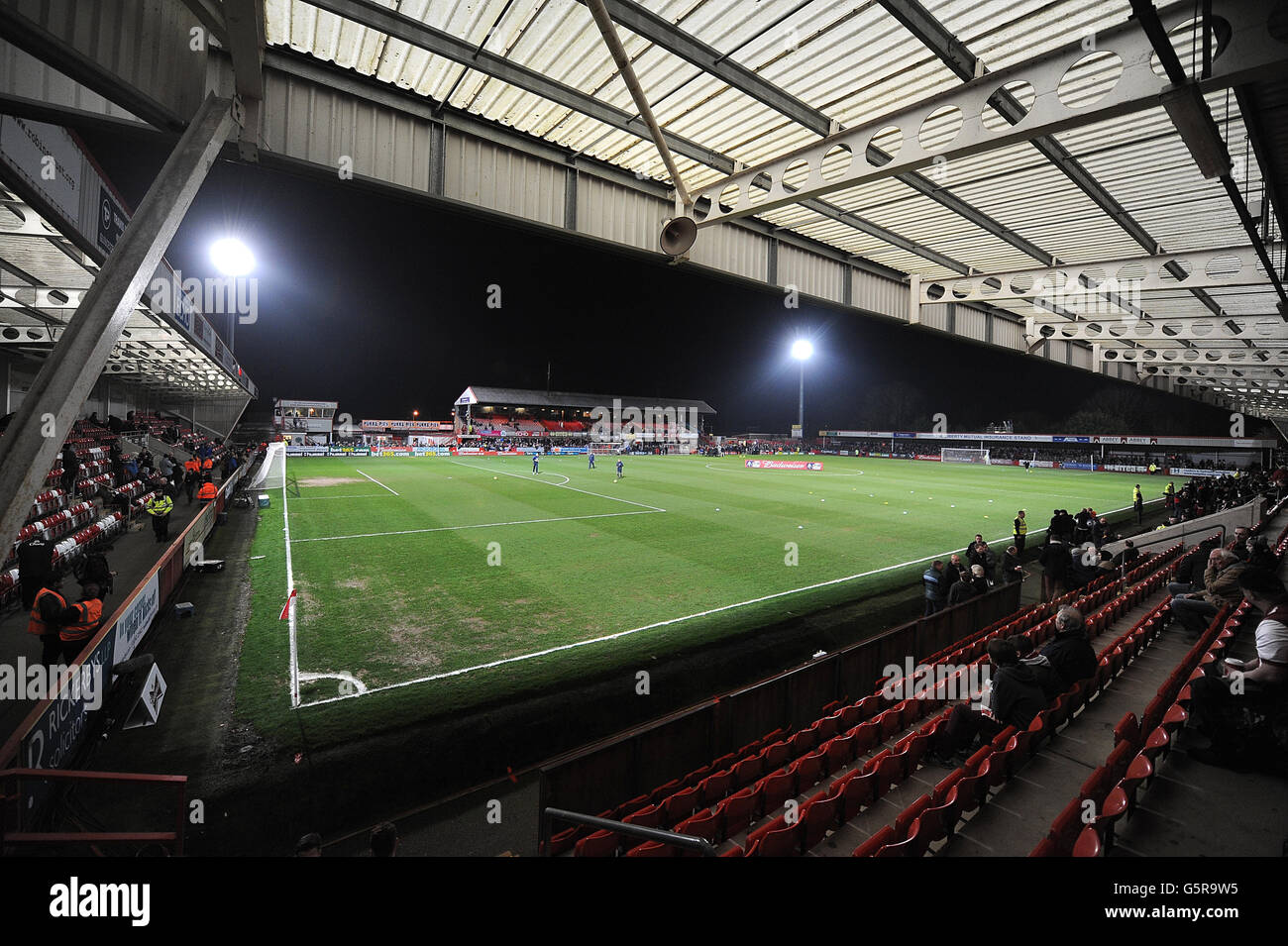 A general view of the pitch and stands at Whaddon Road before kick-off ...