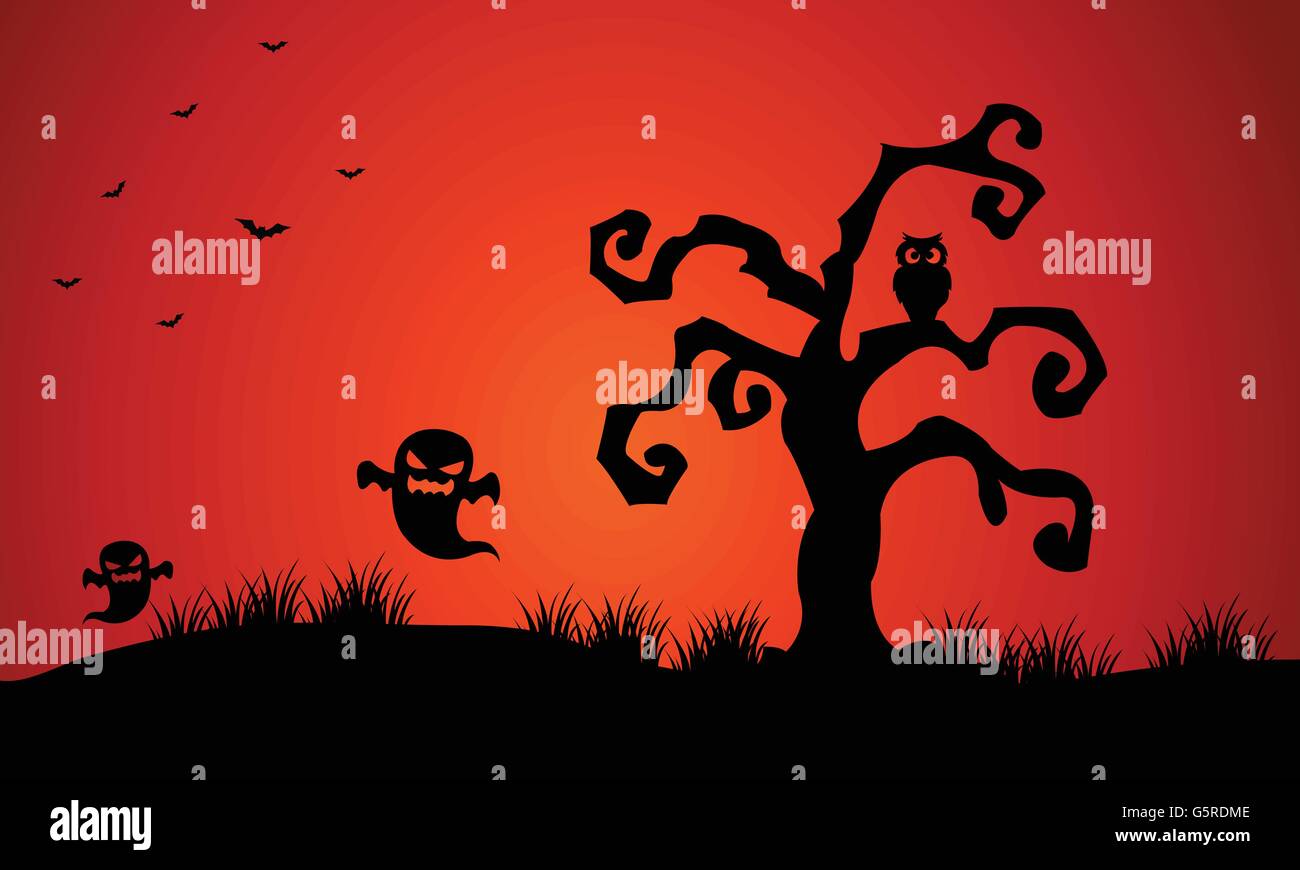 Halloween ghost and dry tree Stock Vector Image & Art - Alamy