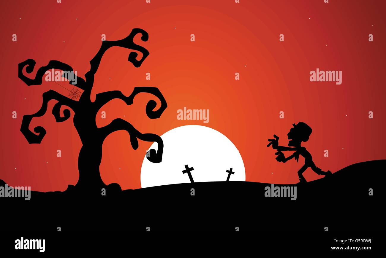 Silhouette of Halloween zombie dry tree Stock Vector Image & Art - Alamy