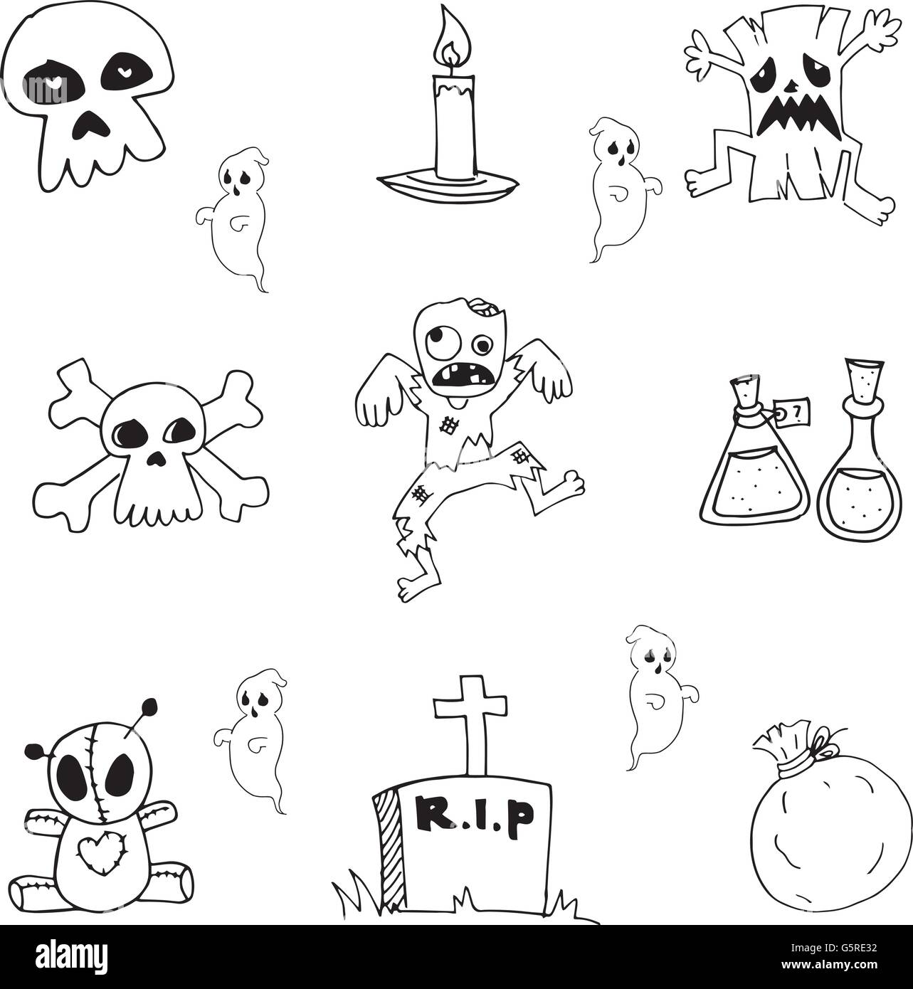 Halloween doodle set zombie, tomb, ghost Stock Vector Image & Art - Alamy