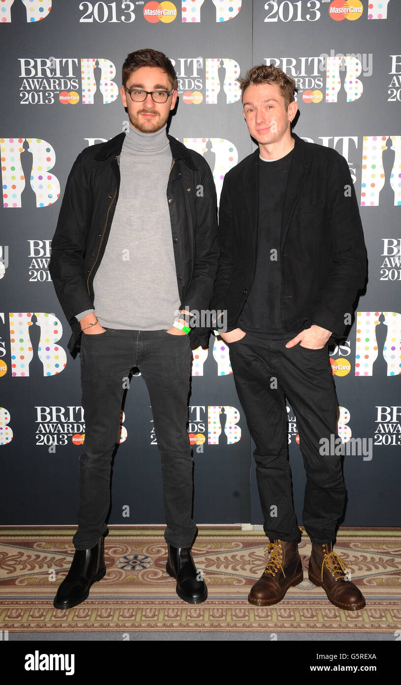 Gus Unger-Hamilton and Thom Green of quartet Alt J arrive at the Brit ...