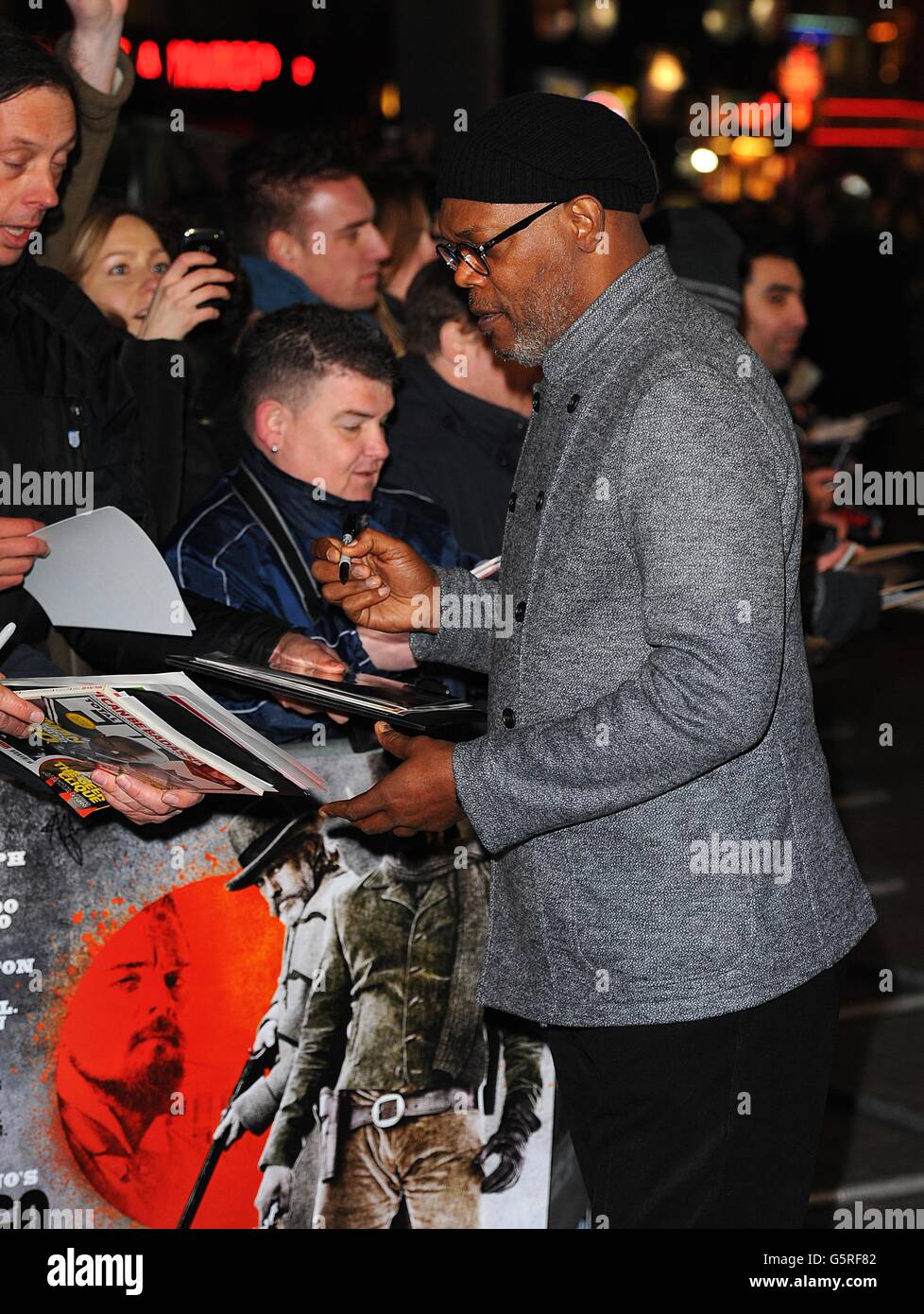 Samuel L. Jackson signs autographs for fans whilst arriving for the ...