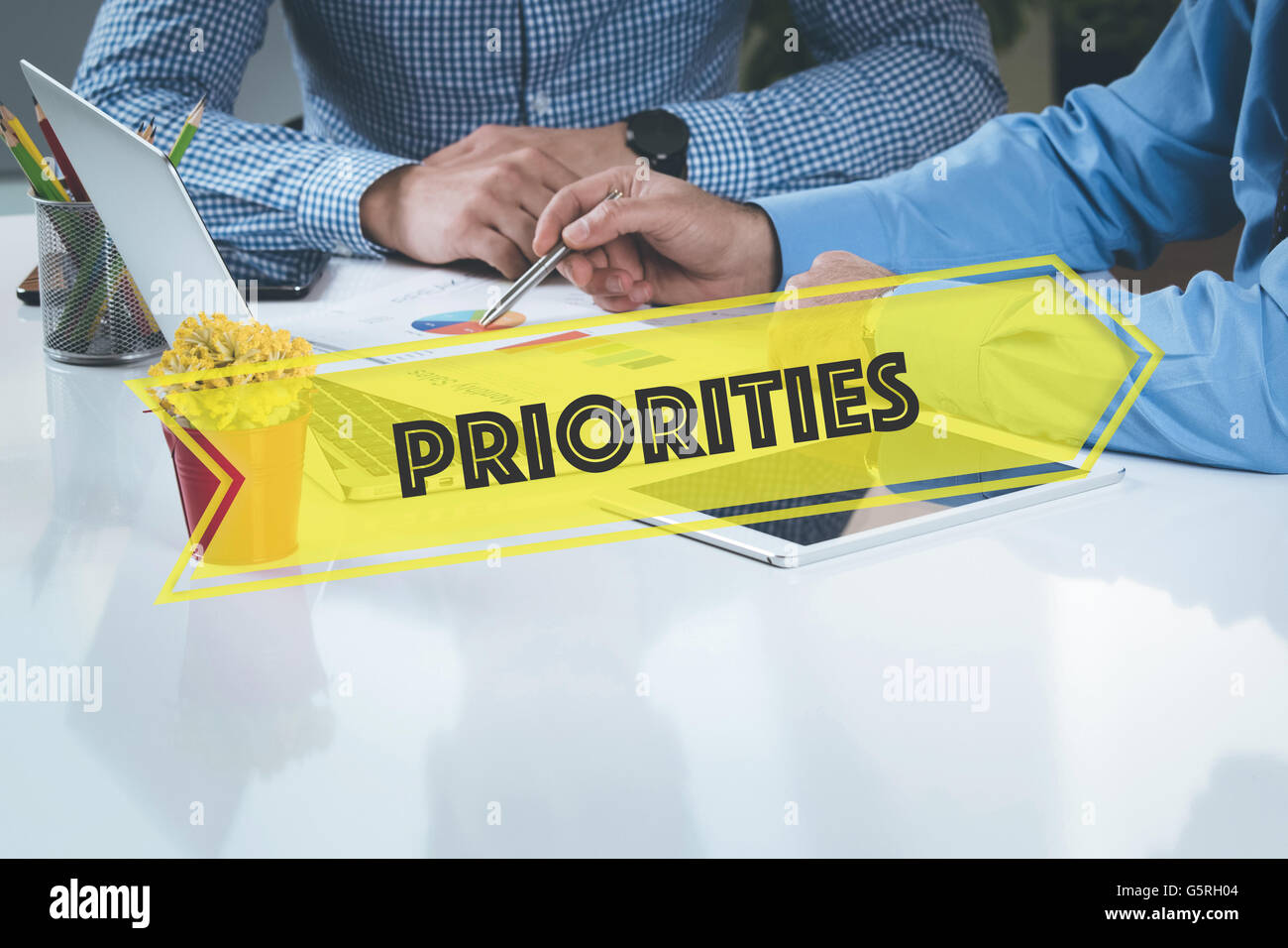 BUSINESS WORKING OFFICE Priorities TEAMWORK BRAINSTORMING CONCEPT Stock ...