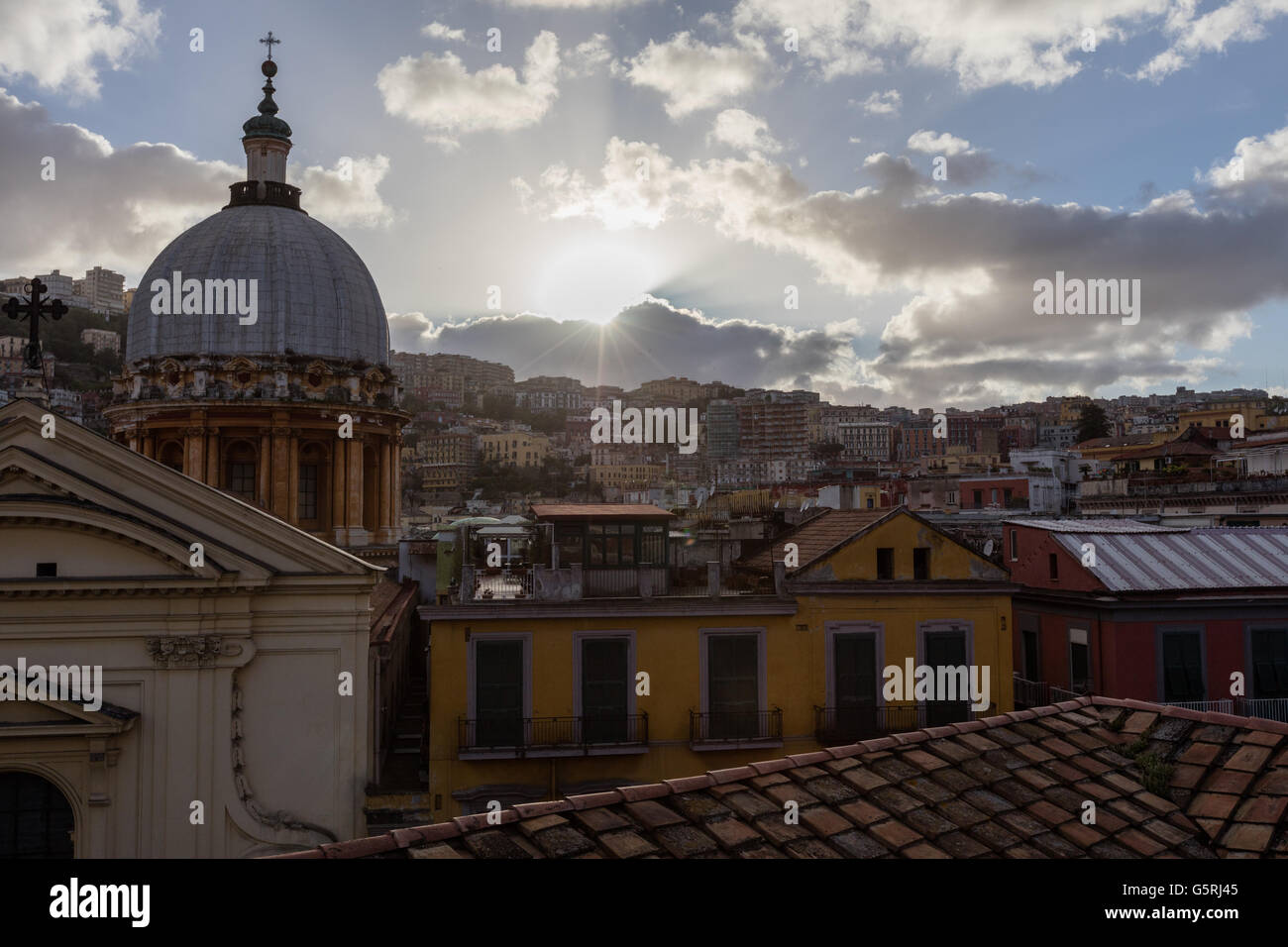 Panorama from the roofs of center of Naples, Italy Stock Photo - Alamy