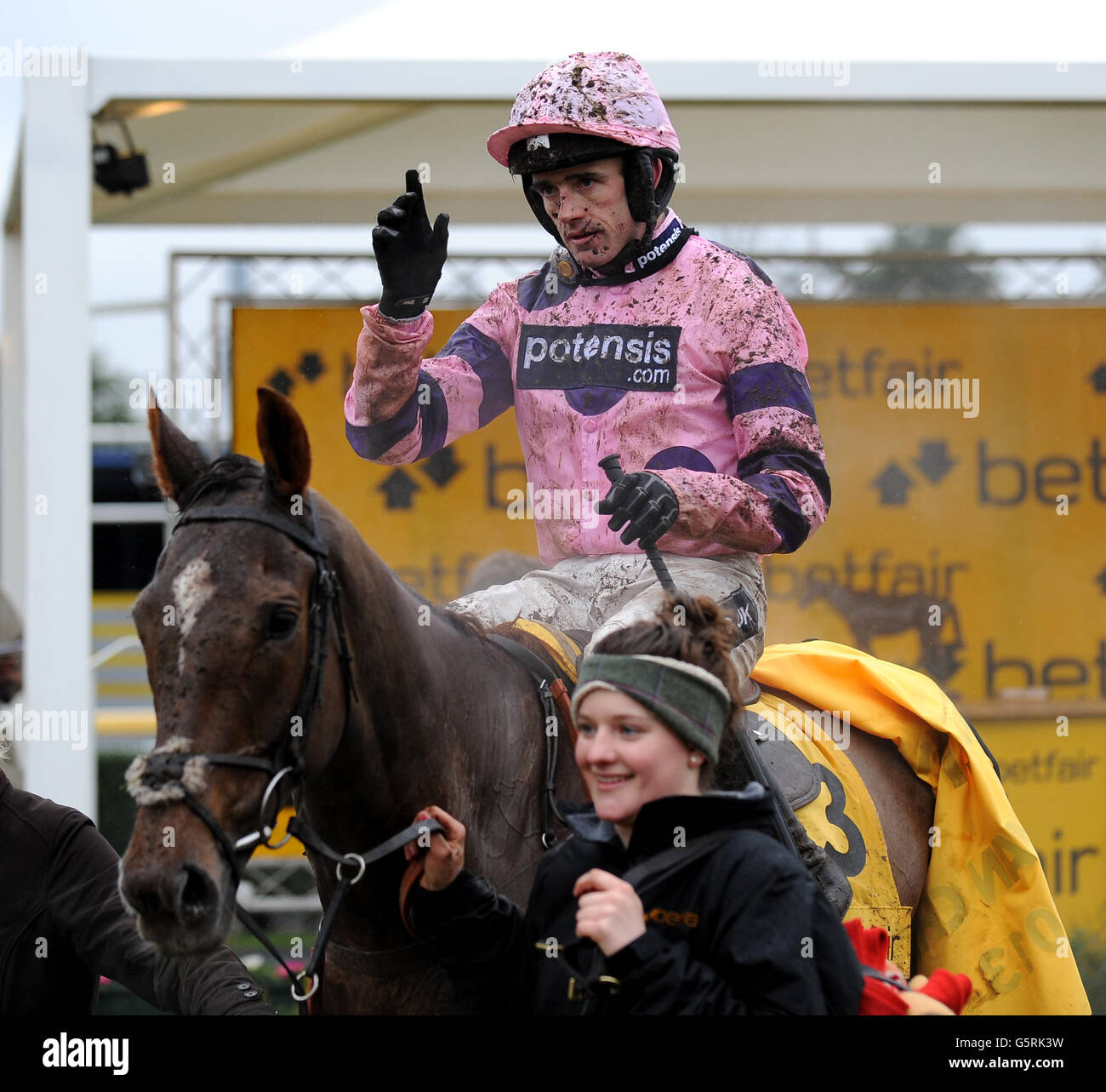 Jockey Ruby Walsh enters the winners enclosure on Silviniaco Conti ...