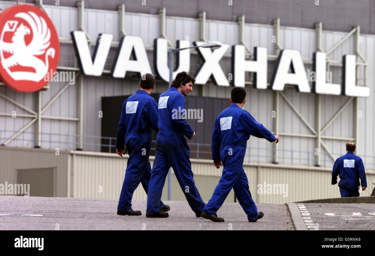 Staff at the Vauxhall Car Plant in Luton. The factory has stopped ...