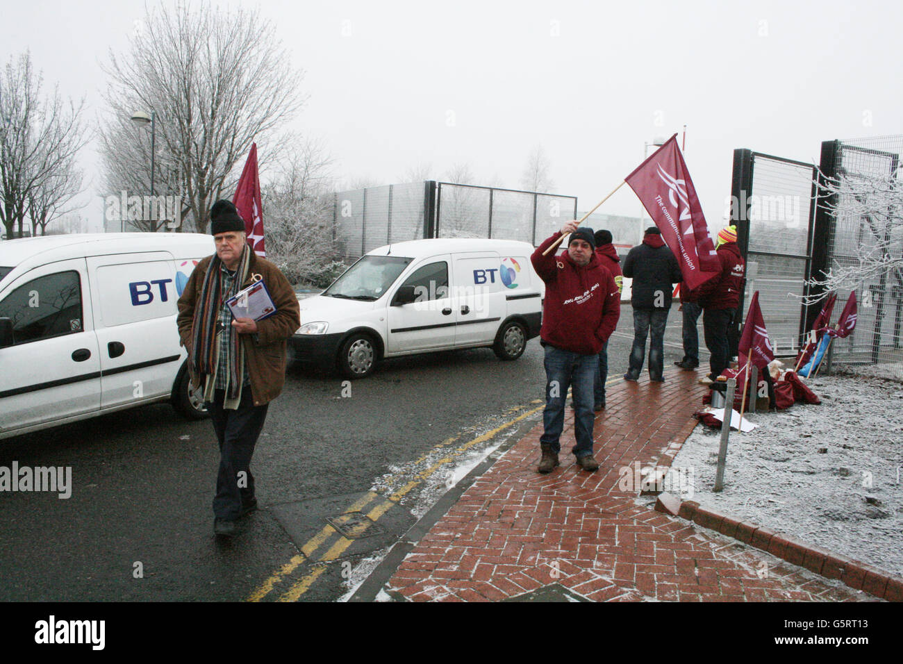 Members of the CWU picket outside a BT call centre in Doncaster, South ...
