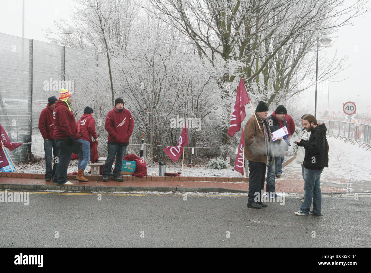 Members of the CWU picket outside a BT call centre in Doncaster, South ...