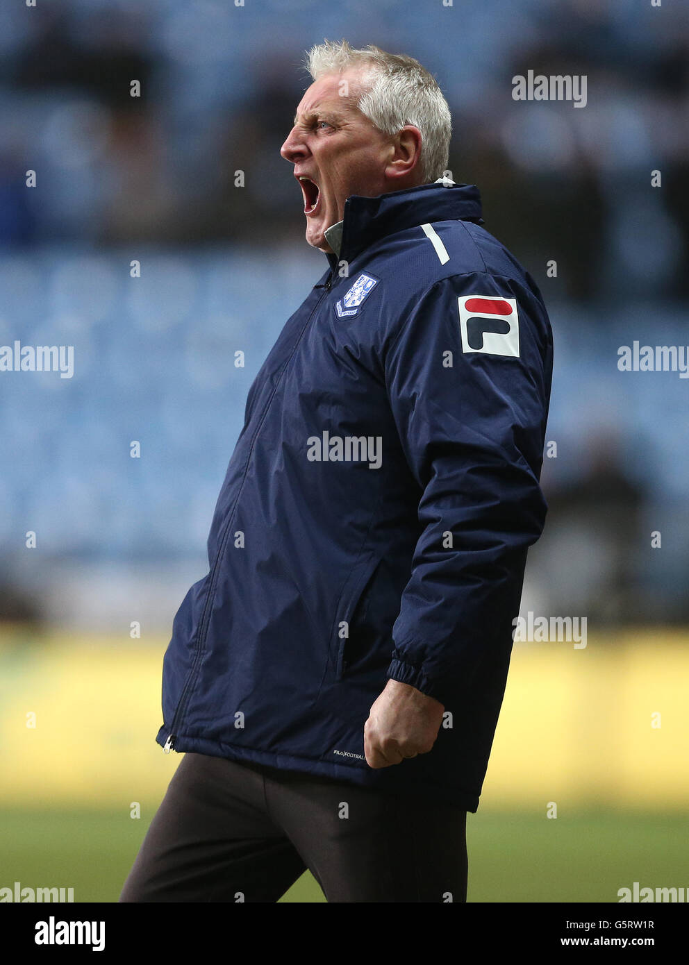 Tranmere Rovers' manager Ronnie Moore screams at his players Stock ...