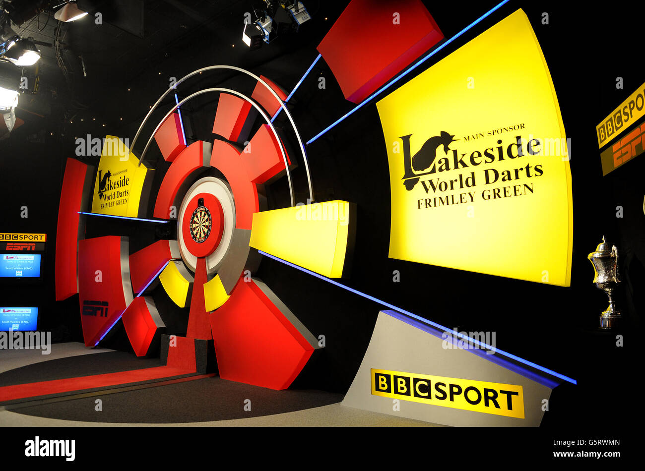 General view of the main stage and dart board for the BDO World ...