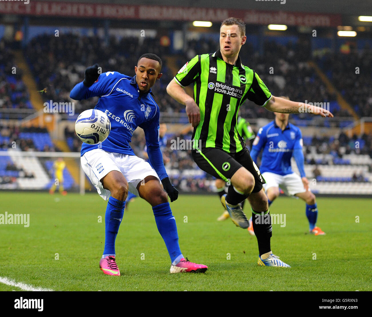 Birmingham City's Rob Hall and Brighton & Hove Albion's Ashley Barnes ...