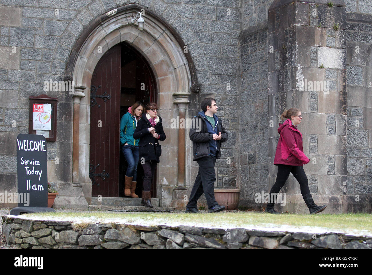 Glencoe avalanche deaths. St Munda's church in Glencoe, after a morning ...