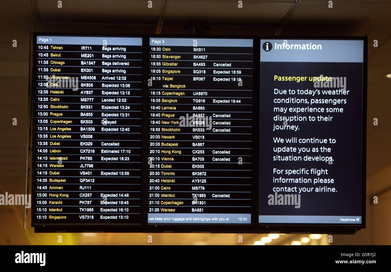 The arrivals board in terminal 3 at heathrow airport hi-res stock ...