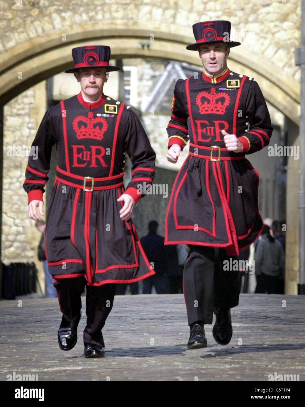 Yeoman Warders (Beefeaters), Chris Morton (left) and Vic Lucas train ...