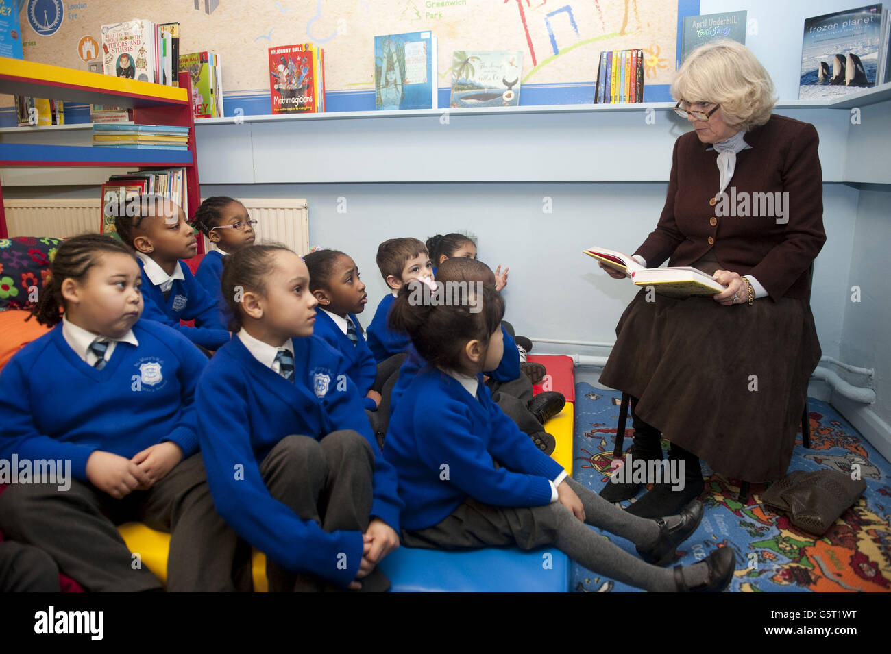 The Duchess of Cornwall visiting a reading scheme at St Mary's RC Primary School, in Battersea ...