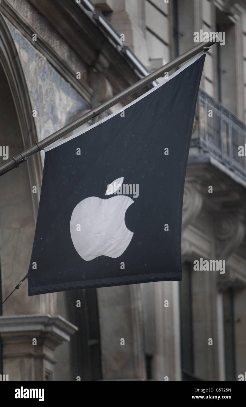 The flag hanging outside the apple store in regents street hi-res stock ...
