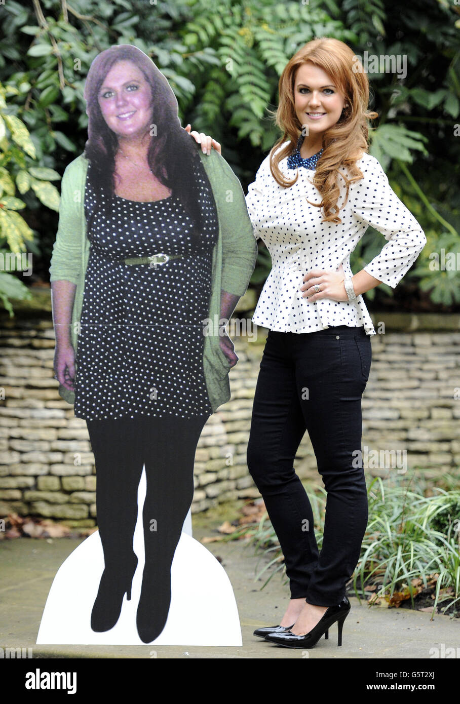 Liz Evans, 27, from Liverpool, stands next to a cutout of her former ...