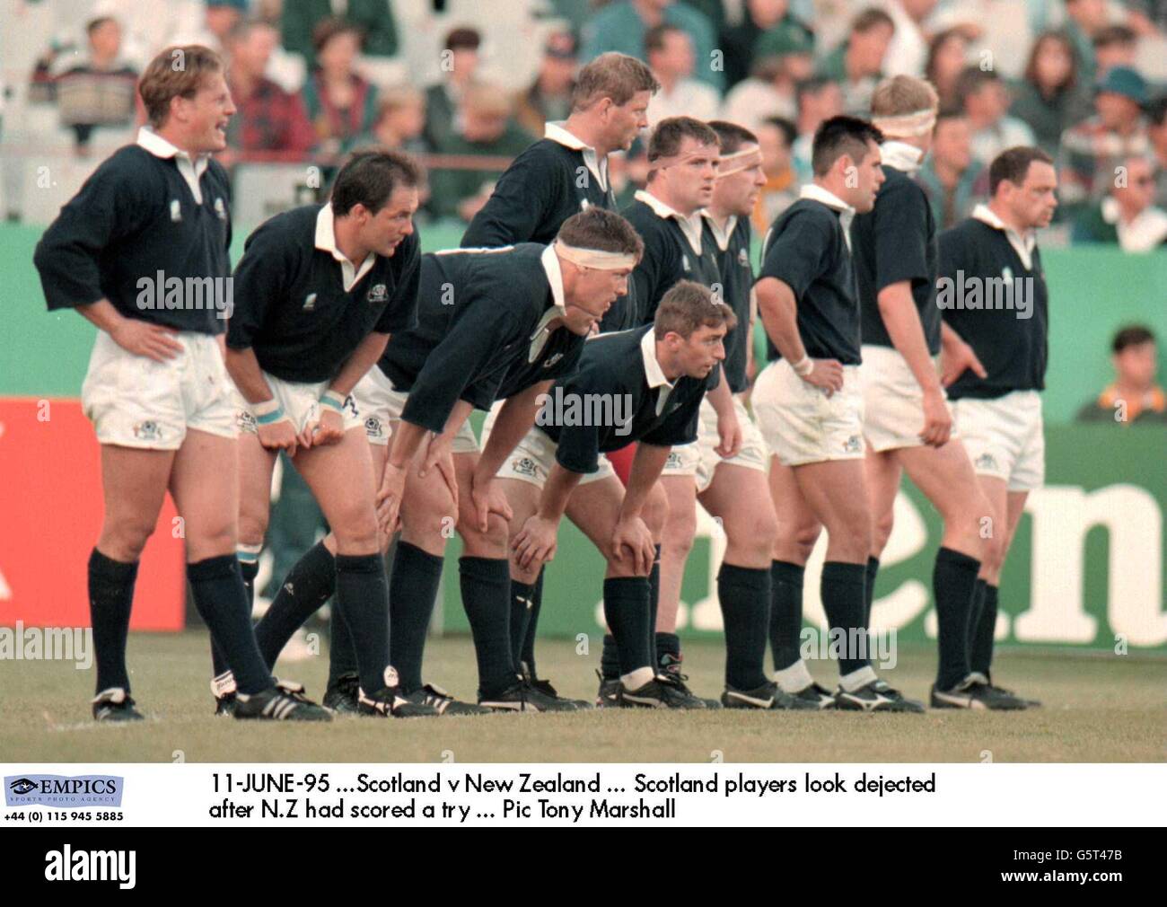 Rugby Union World Cup 1995 -Scotland v N.Z.. Scotland players look ...