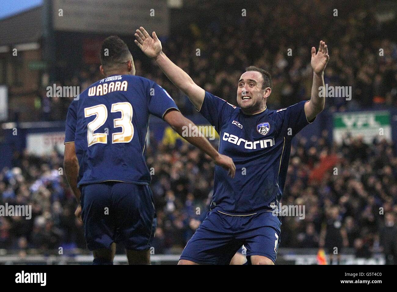 Oldham Athletic's Lee Croft (right) celebrates with team-mate Reece ...