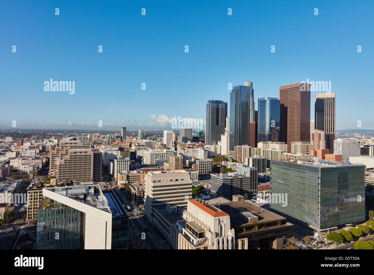 Downtown Los Angeles city skyline with blue sky Stock Photo - Alamy