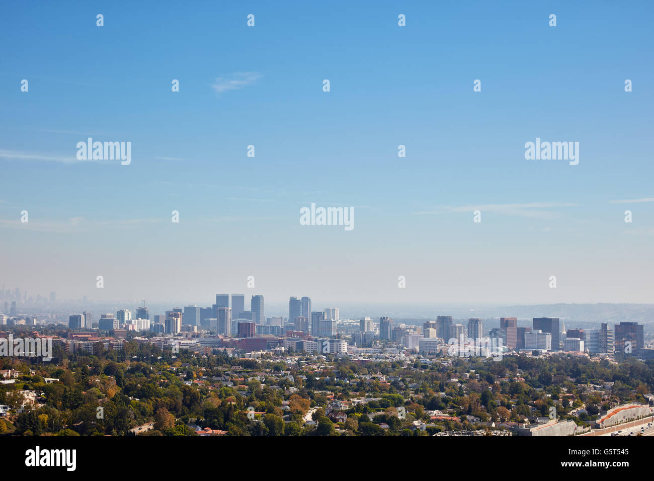 Los Angeles skyline with blue sky and skyscrapers Stock Photo - Alamy