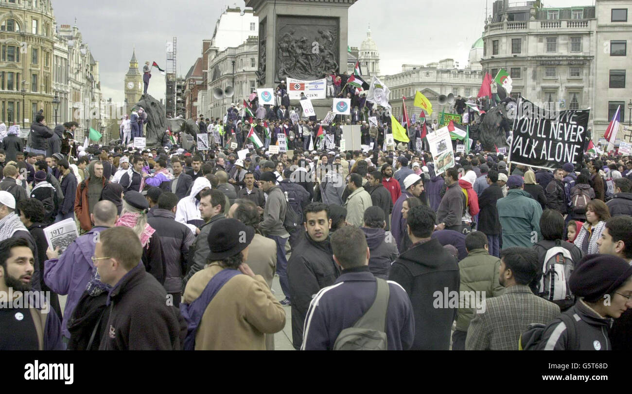 A view of Trafalgar Square, in central London as thousands of British ...