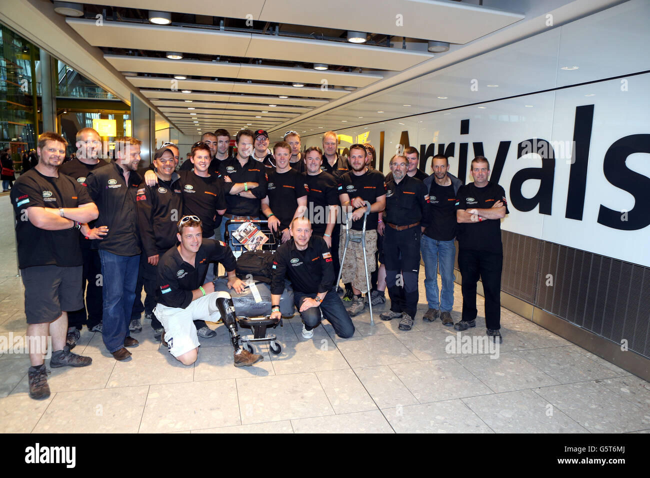 The Race2Recovery team as they return to Terminal 5 at Heathrow Airport ...