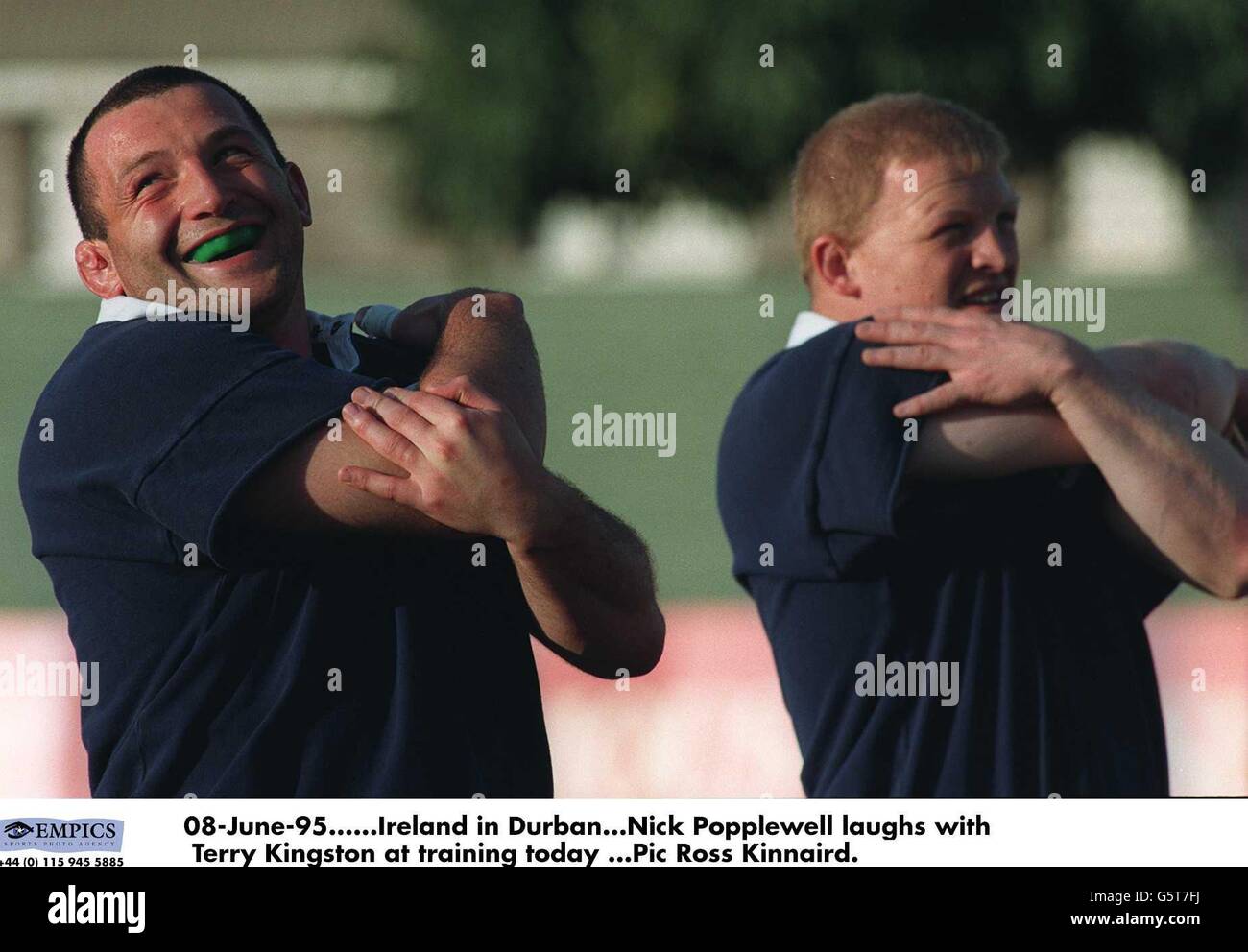 Nick popplewell laughs with terry kingston at training today r hi-res ...