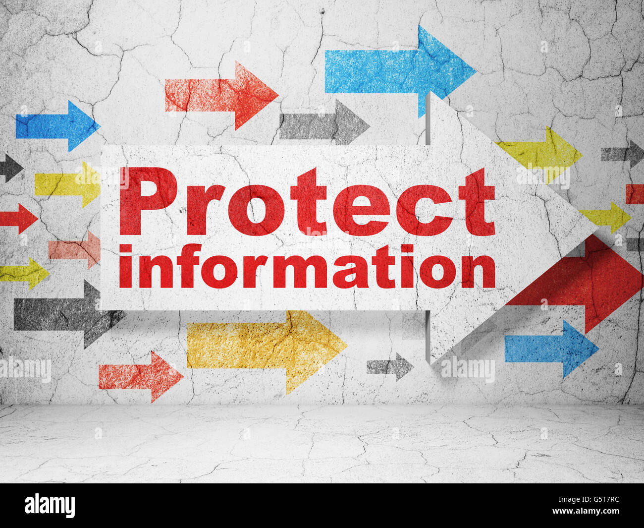 Protection concept: arrow with Protect Information on grunge wall ...